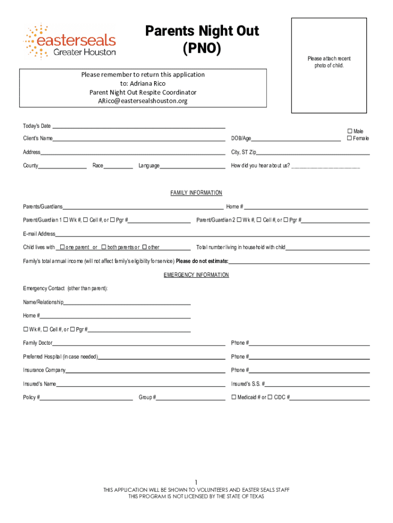 Fillable Online Parents Night Out Application Fax Email Print - pdfFiller