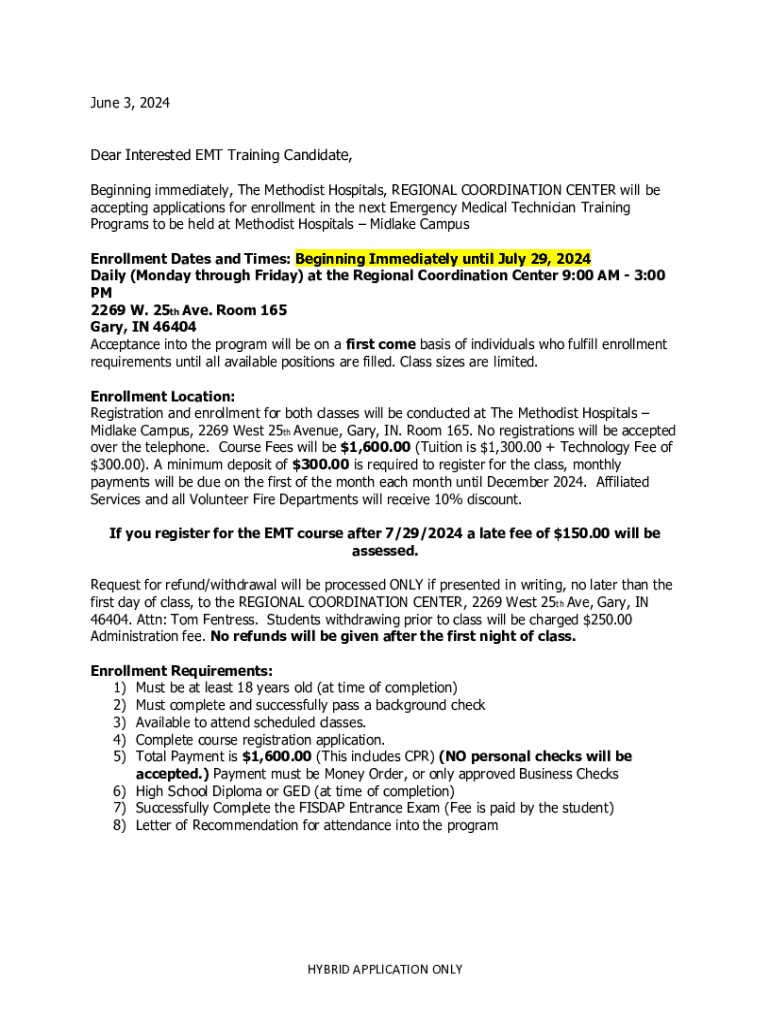 Fillable Online EMT/Paramedic Course Application Form Fax Email Print - pdfFiller