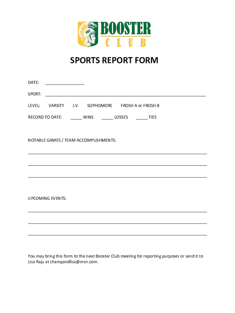Fillable Online SPORTS REPORT FORM Fax Email Print - pdfFiller
