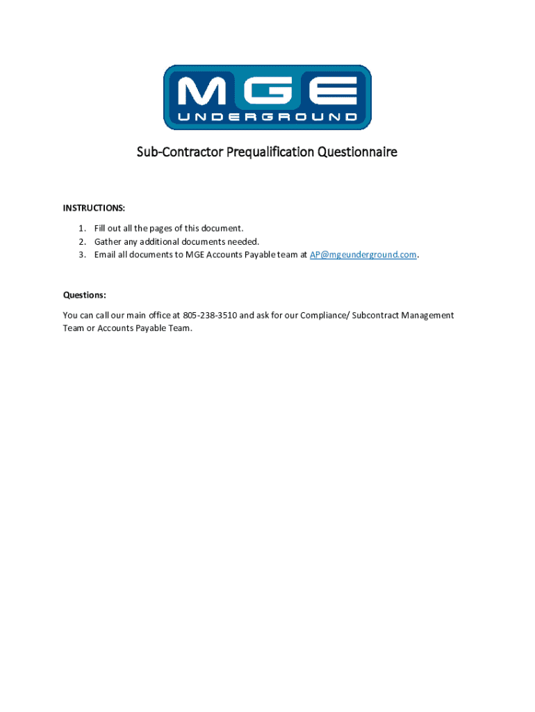 Fillable Online Subcontractor Onboarding Prequalification Form Fax ...
