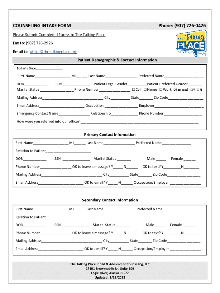 Fillable Online New Patient Forms - The Talking Place Fax Email Print - pdfFiller