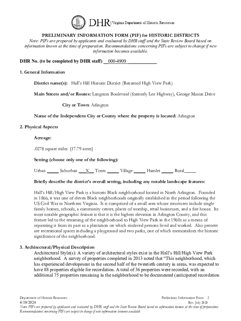 Fillable Online Preliminary Information Form (PIF) National Register of ...