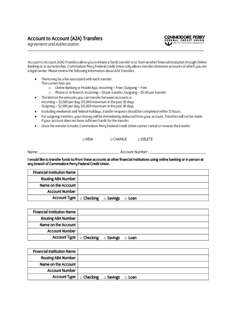 Fillable Online Account to Account (A2A) Agreement Form Fax Email Print ...