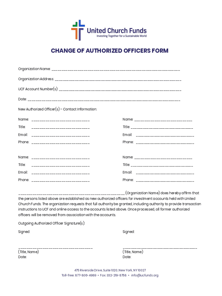 Fillable Online Change of Authorized Officers Fax Email Print - pdfFiller