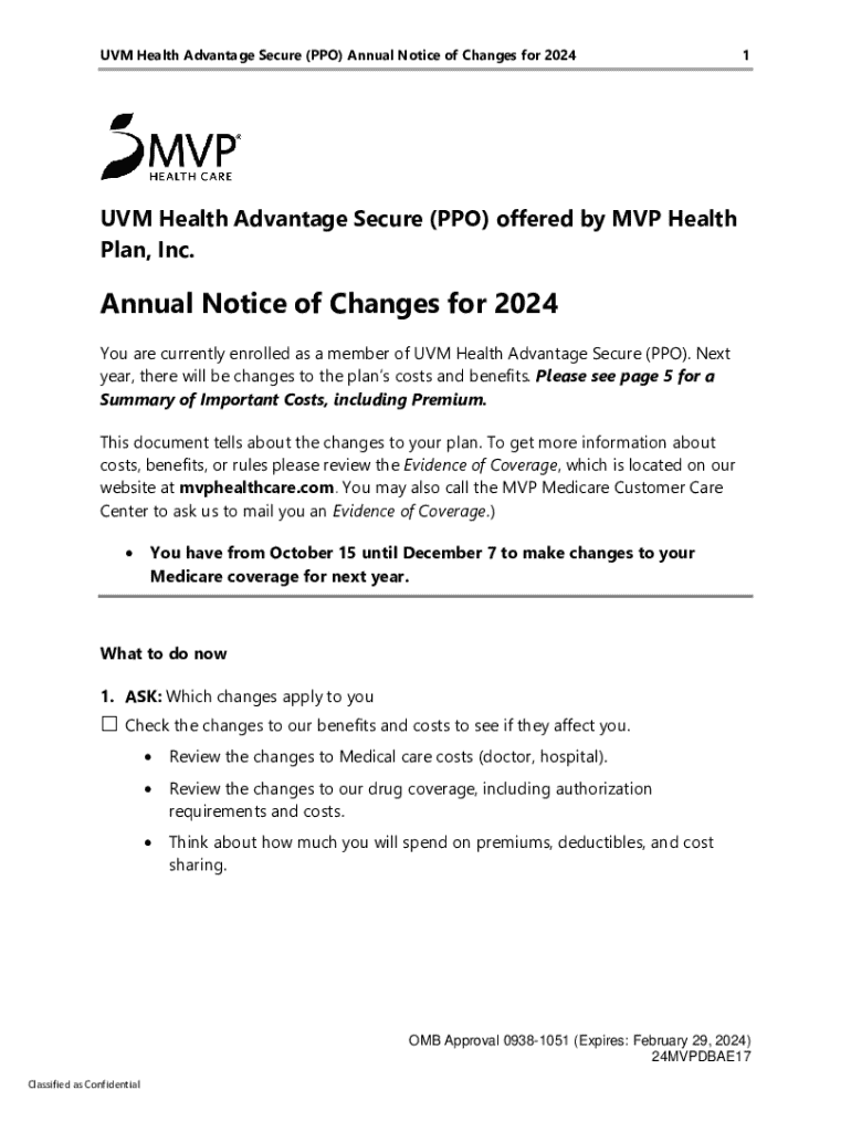 Fillable Online UVM Health Advantage Secure (PPO) Annual Notice of ...