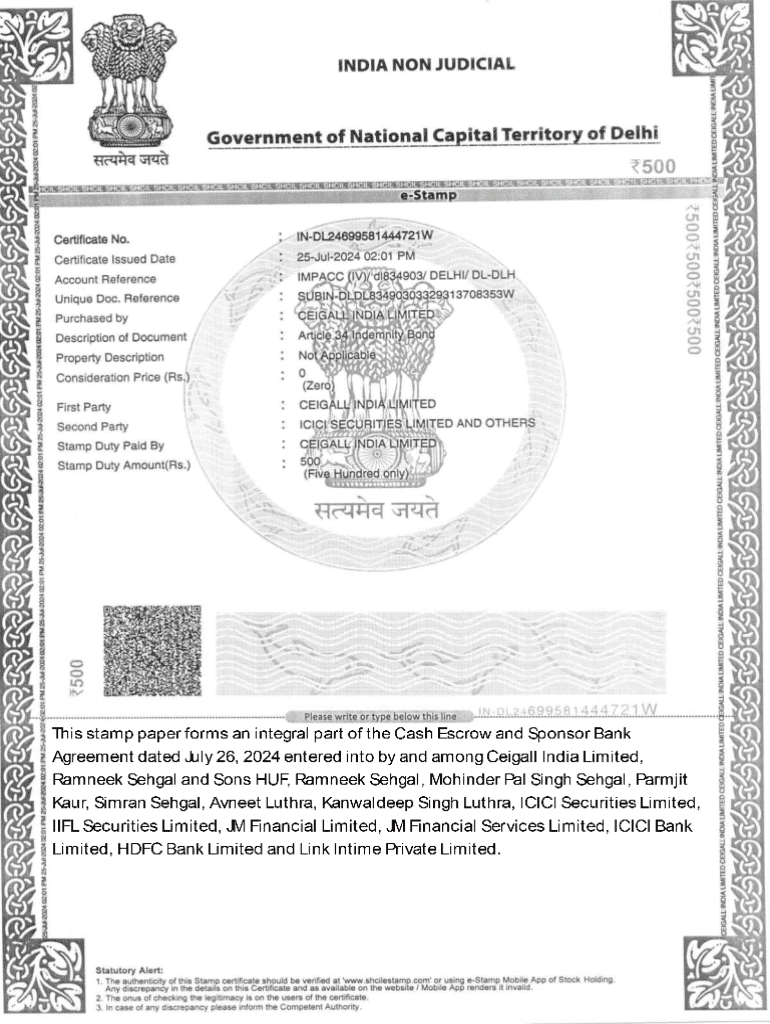 Fillable Online This stamp paper forms an integral part of the Cash ...