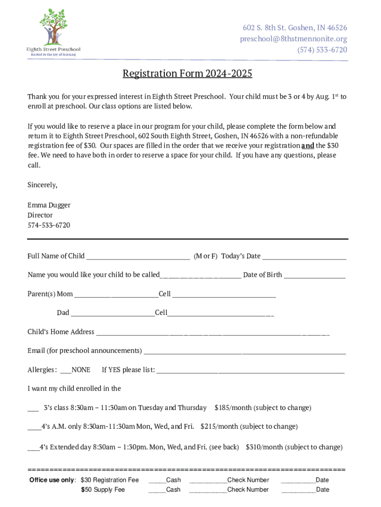 Fillable Online Fillable Online Preschool Online Form for Registration - English ... Fax Email ...