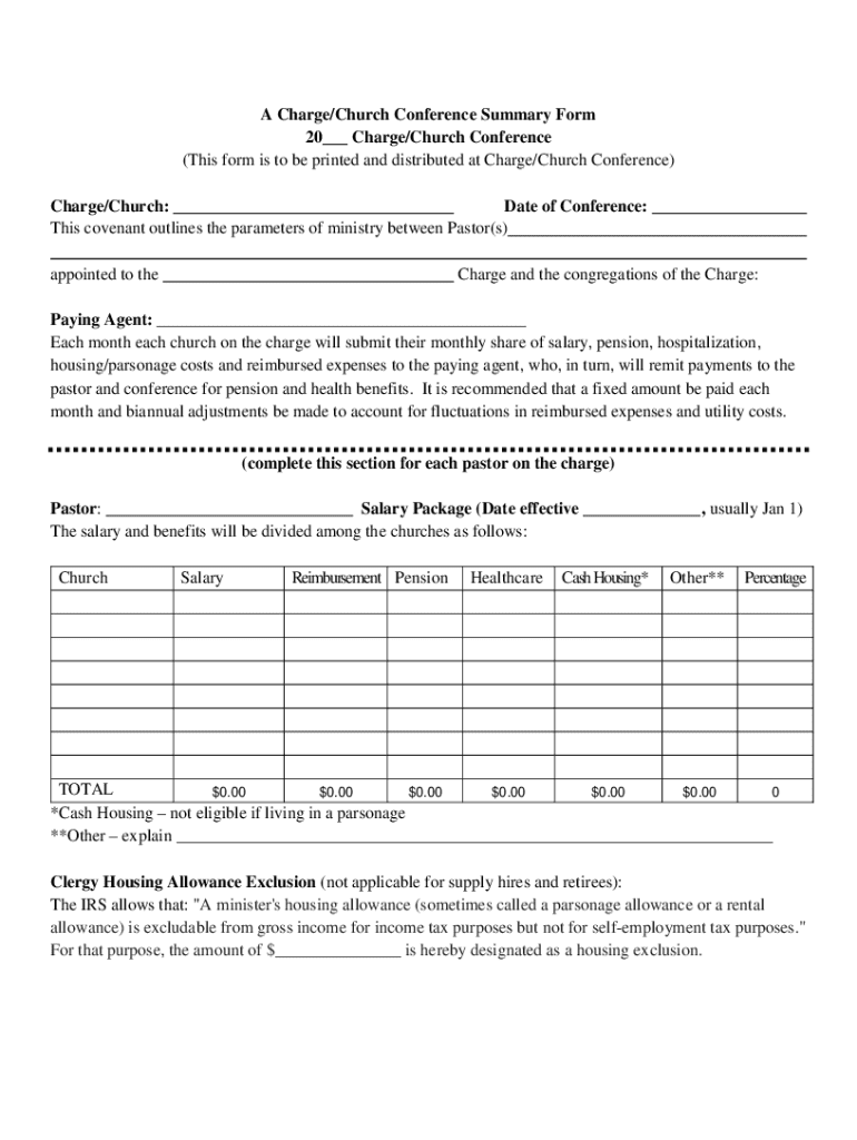 Fillable Online A Charge/Church Conference Summary Form Fax Email Print ...