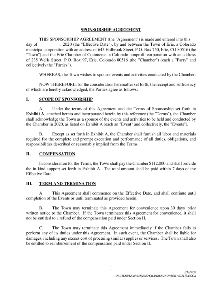 Fillable Online 20-103 - Sponsorship Agreement Fax Email Print - pdfFiller