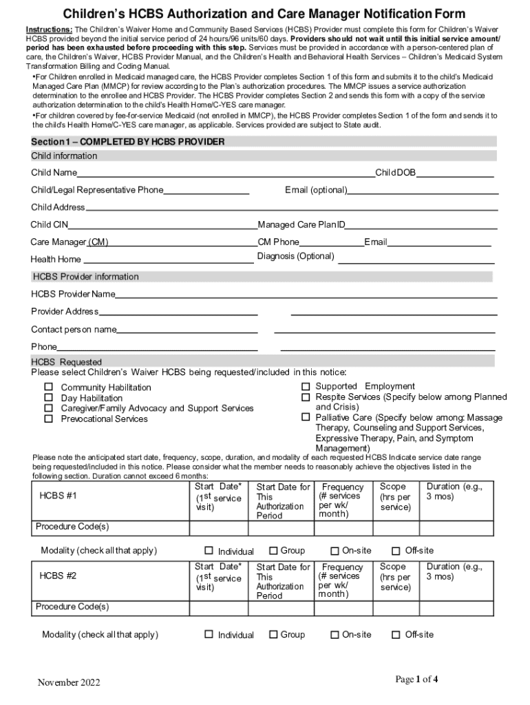 Fillable Online ChildrensHCBSAuthorizationNotificationForm. Childrens ...