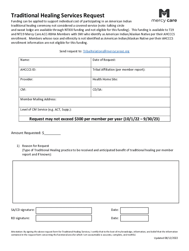 Fillable Online Traditional Healing Request Form. Accessible PDF Fax Email Print - pdfFiller