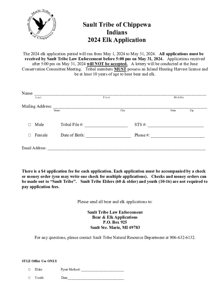 Fillable Online Sault Tribe of Chippewa Indians 2024 Bear Application ...