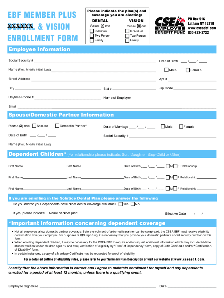 Fillable Online DENTAL & VISION ENROLLMENT FORM Fax Email Print - pdfFiller