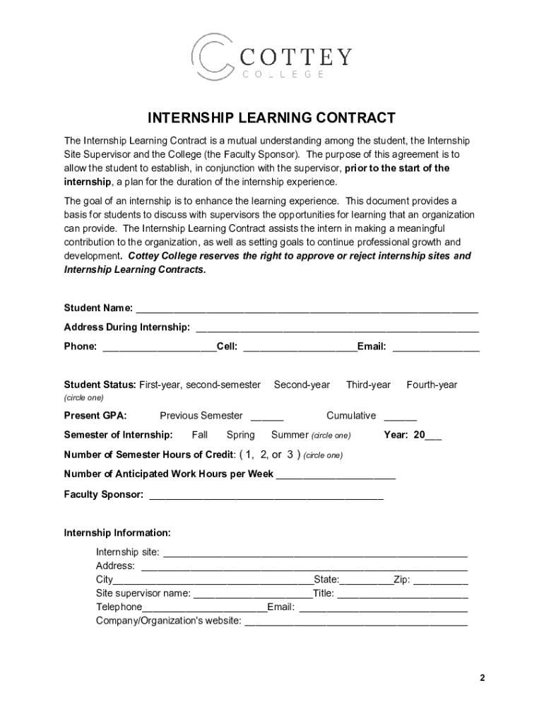 Fillable Online internship & practicum learning agreement Fax Email ...