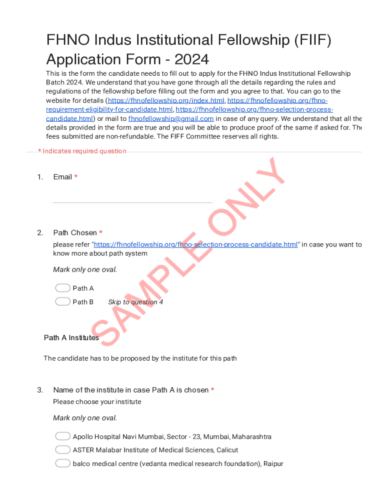 Fillable Online FHNO Indus Institutional Fellowship (FIIF) Application ...