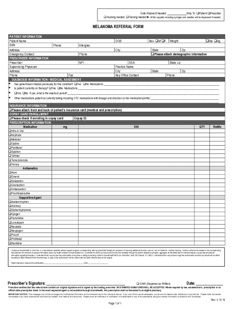 Fillable Online Acaria Health - VA-CT-Melanoma Referral Form. Melanoma ...