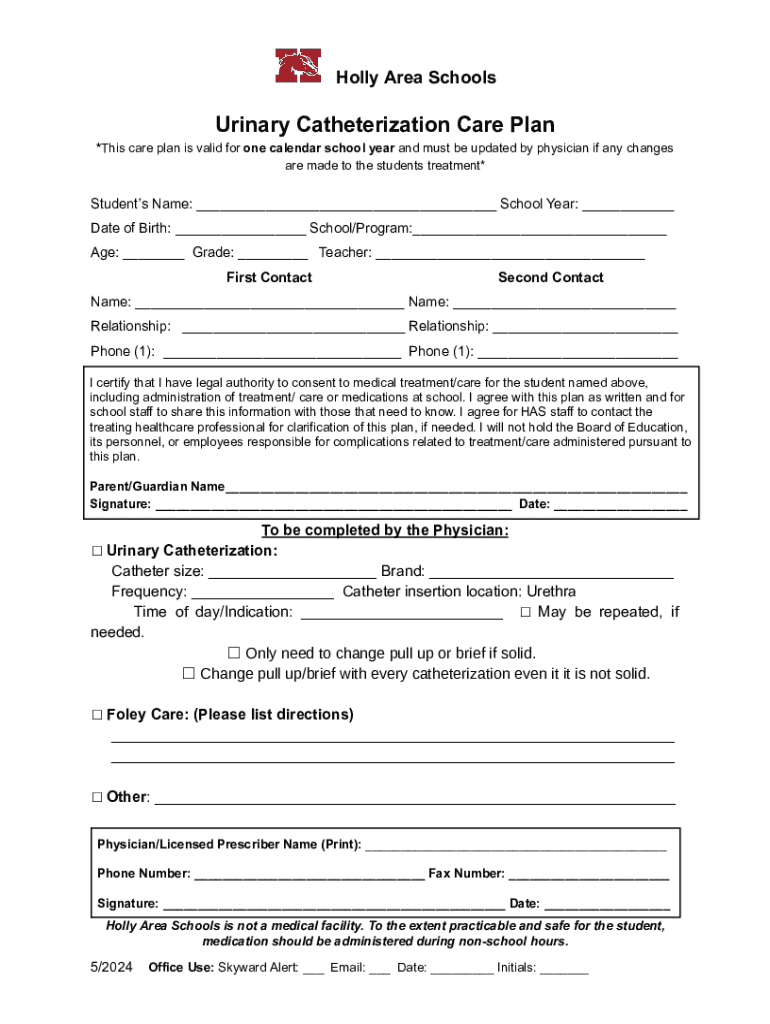 Fillable Online Urinary Catheterization Care Plan Fax Email Print - pdfFiller
