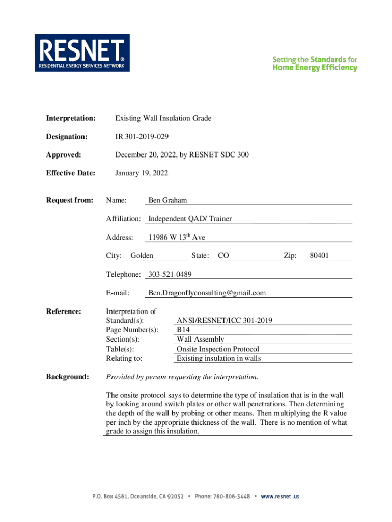 Fillable Online Existing Wall Insulation Grade Designation: IR 301-2019-029 ... Fax Email Print ...
