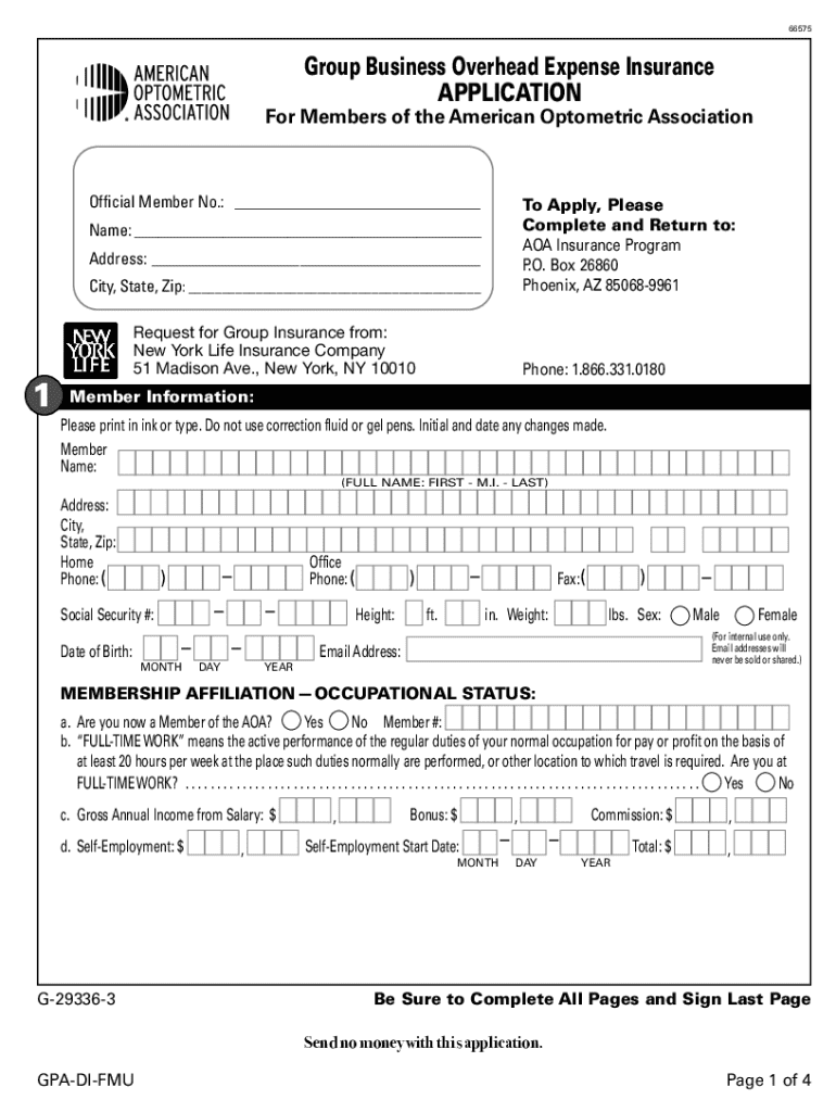 Fillable Online GROUP OFFICE OVERHEAD EXPENSE INSURANCE PLAN ... Fax ...