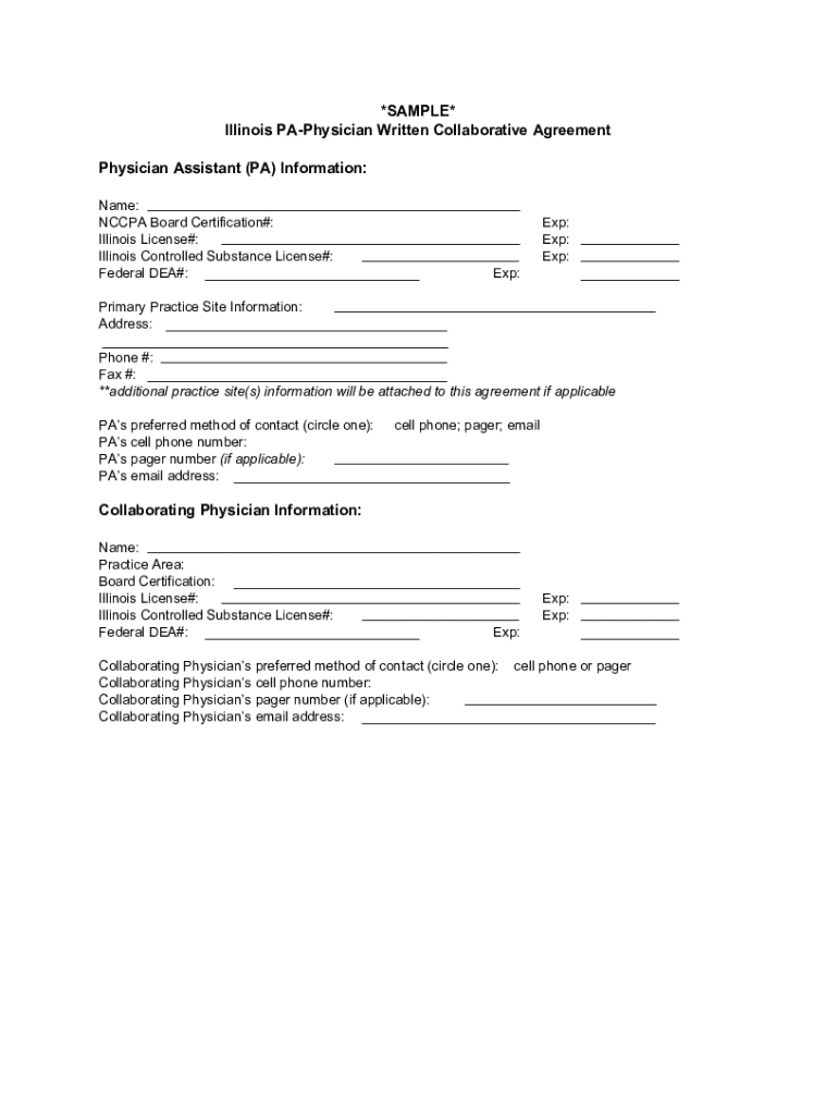 Fillable Online *SAMPLE* Illinois PA-Physician Written Collaborative ...
