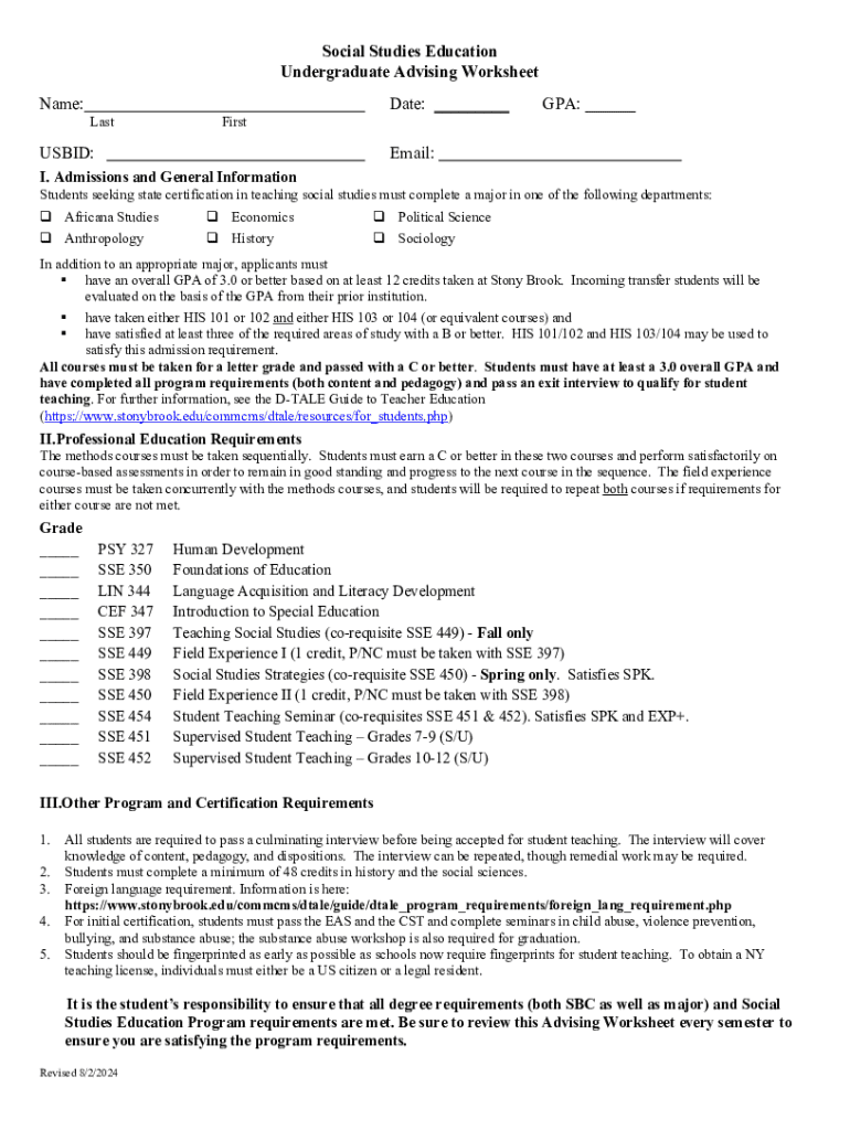 Fillable Online Social Studies Education, BA Major in Fax Email Print ...