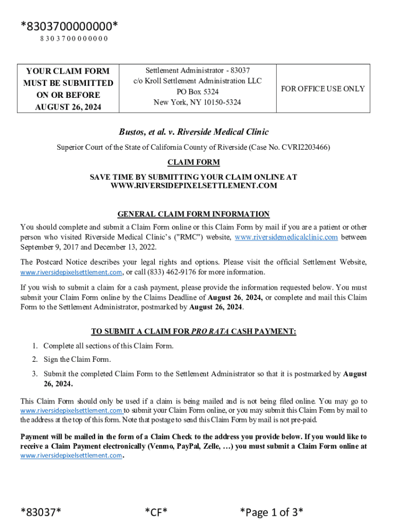Fillable Online RMC - Claim Formv4 - Bustos, et. al v. Riverside ...