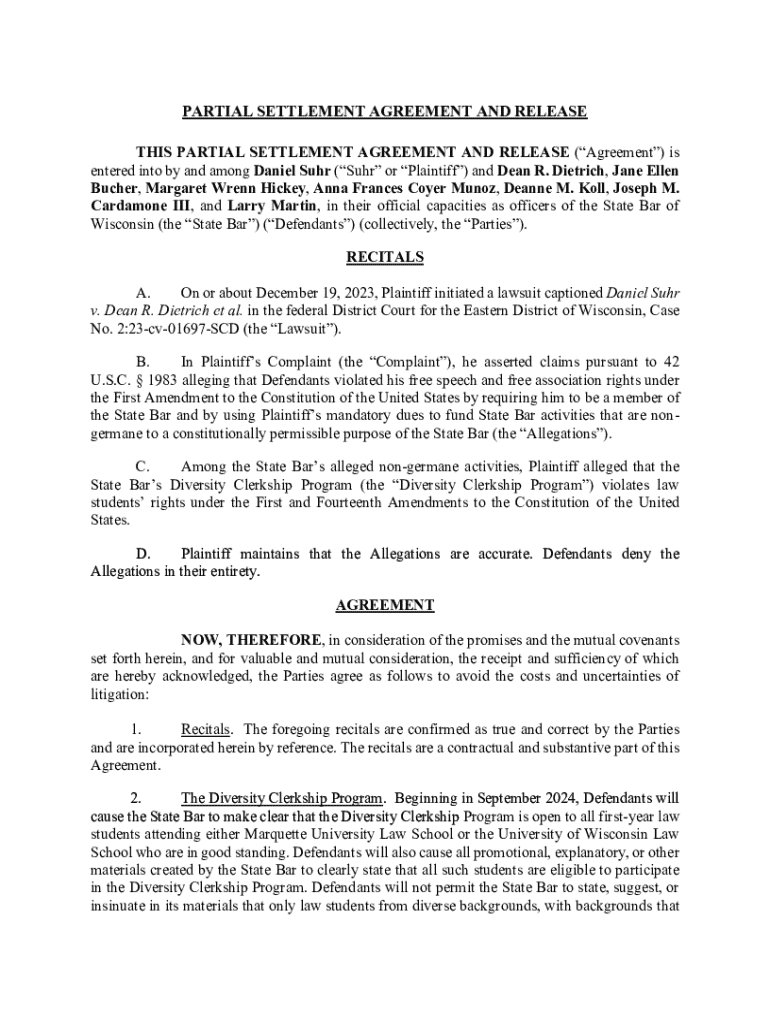 Fillable Online PARTIAL SETTLEMENT AGREEMENT AND RELEASE - FINAL - With ...