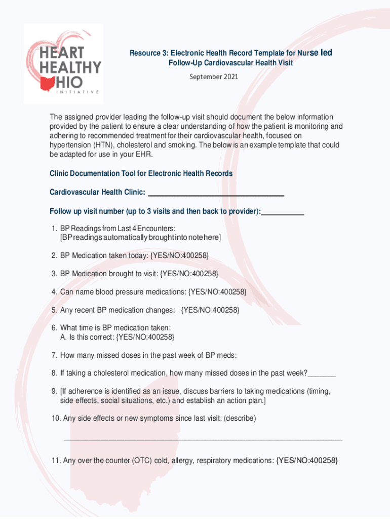 Fillable Online Electronic Health Record Template for Nurse led Follow ...