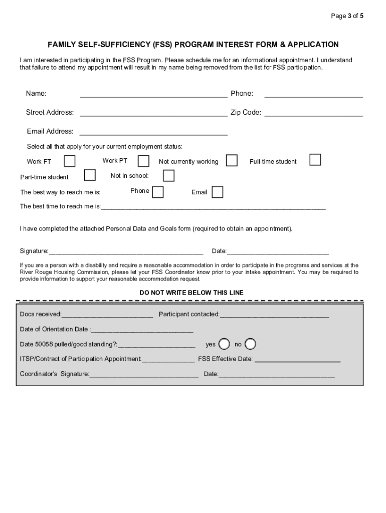 Fillable Online FAMILY SELF-SUFFICIENCY (FSS) PROGRAM INTEREST ... Fax ...