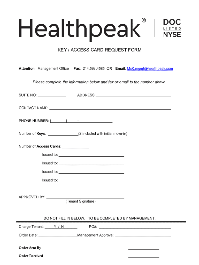 Fillable Online KEY / ACCESS CARD REQUEST FORM Fax Email Print - pdfFiller
