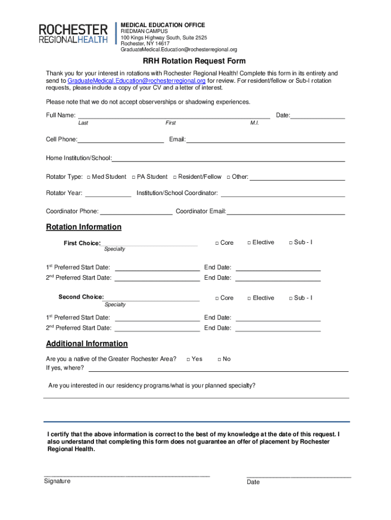 Fillable Online RRH Rotation Request Form Fax Email Print - pdfFiller