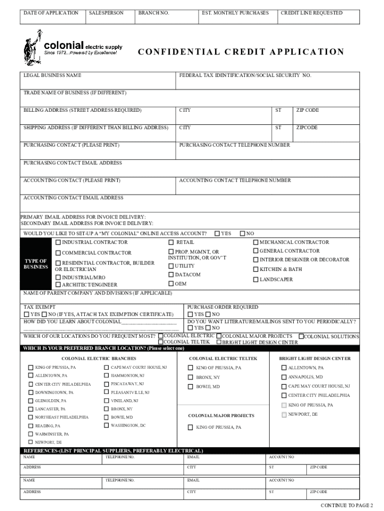 Fillable Online Colonial Credit Application Fax Email Print - pdfFiller