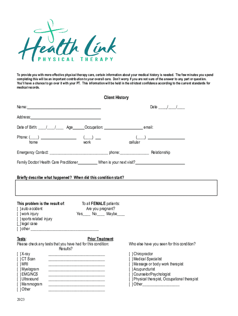 Fillable Online Physical Therapy Documentation of Patient and Client ...