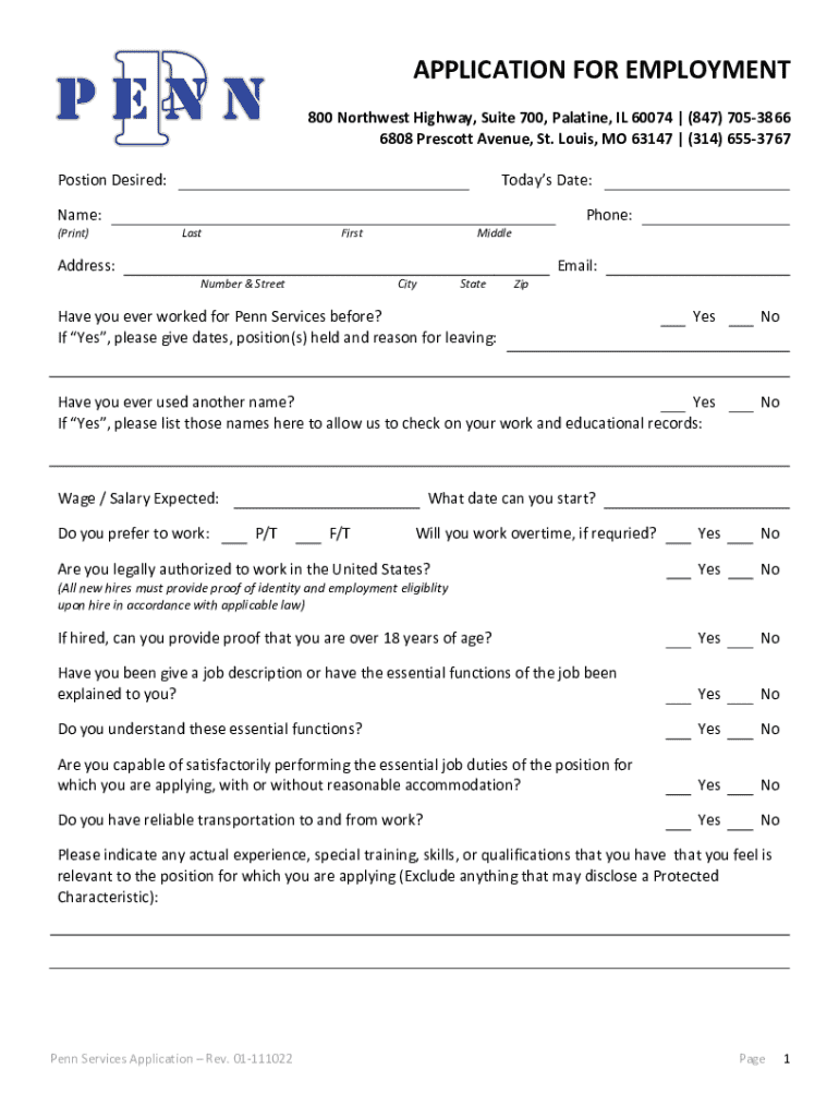 Fillable Online City of St. Louis Full-Time Employment application Fax ...