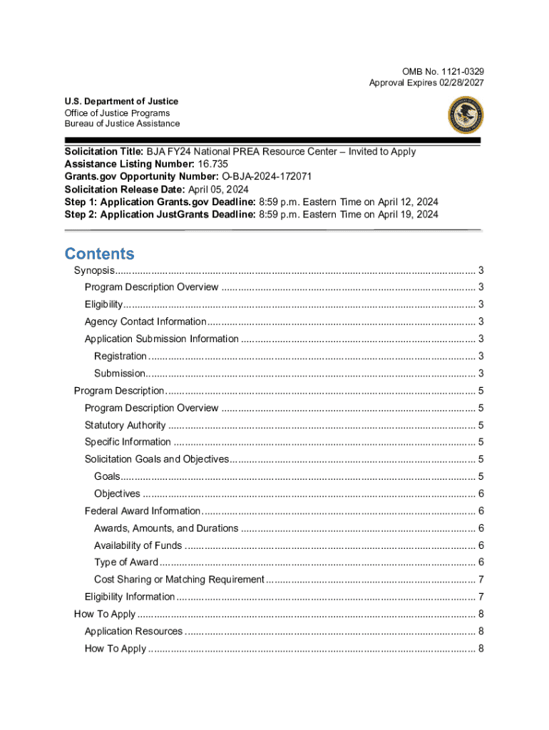 Fillable Online BJA FY24 National PREA Resource CenterInvited to Apply ...