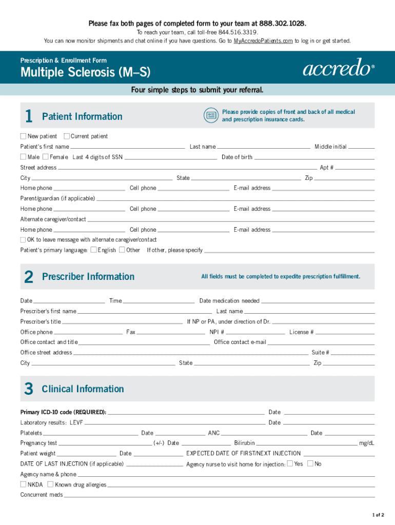Fillable Online Multiple Sclerosis (M-S). Prescription & Enrollment Form Fax Email Print - pdfFiller
