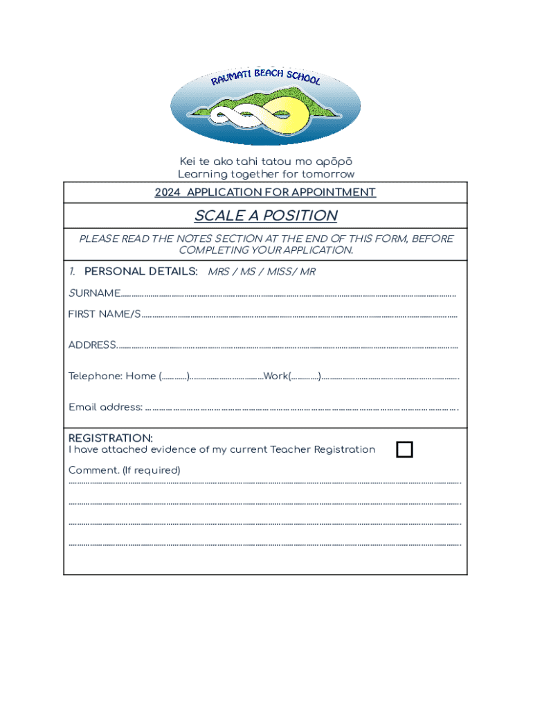 Fillable Online SCALE A YR 3 & 4APPLICATION APPOINTMENTS FORM 2024.docx ...