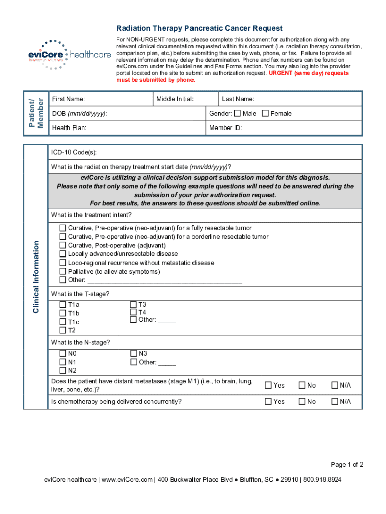 Fillable Online Radiation Therapy Pancreatic Cancer Request P a tie n t ...