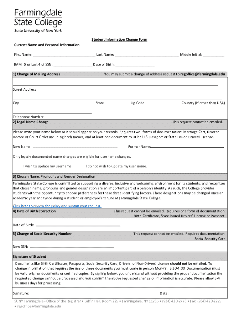 Fillable Online STUDENT SOCIAL SECURITY NUMBER CORRECTION ... Fax Email ...