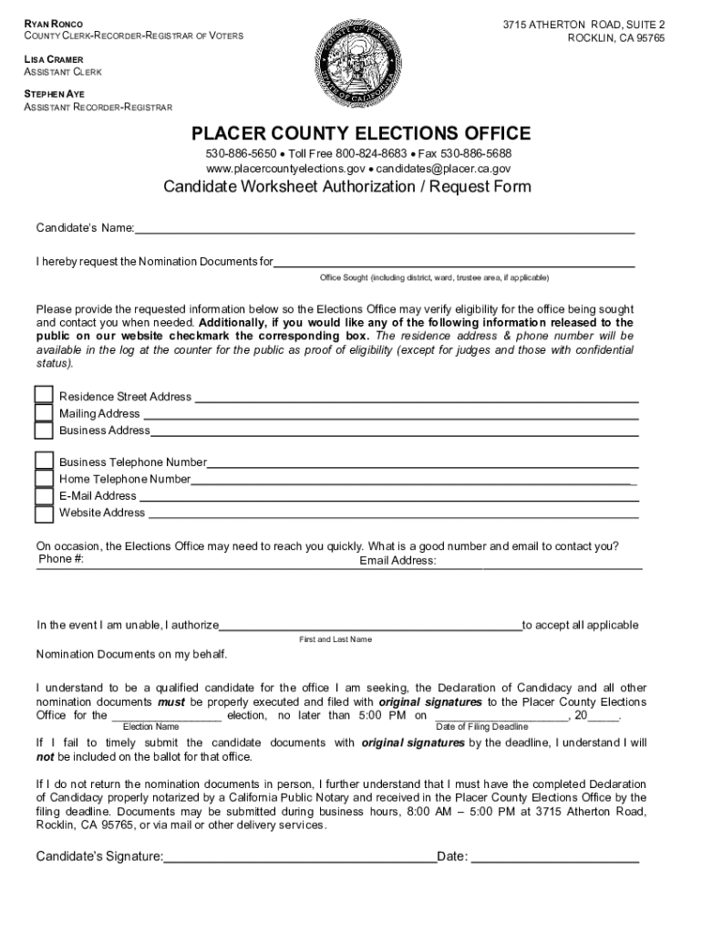 Fillable Online Candidate Worksheet Authorization / Request Form Fax Email Print - pdfFiller