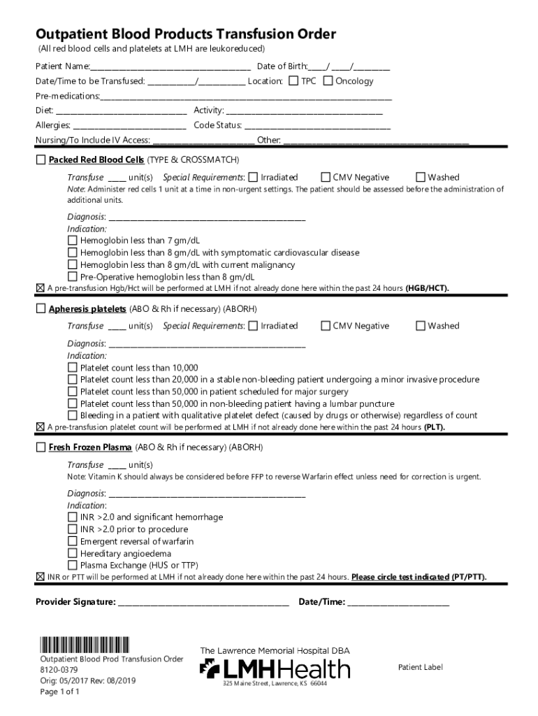 Fillable Online Transfusion of Blood and Blood Products - PMC Fax Email ...