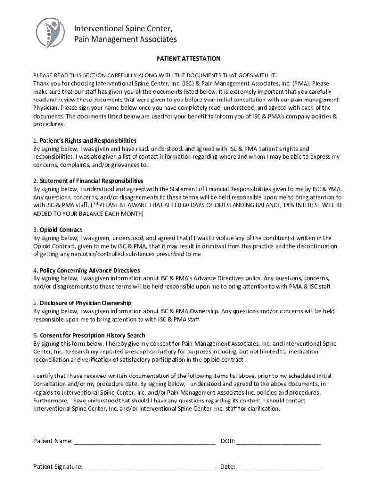Fillable Online Fillable Online patient attestation - Pain Management ...