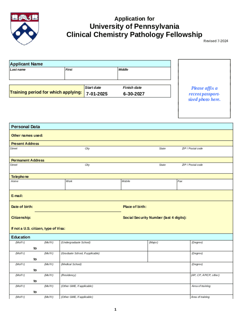 Application For Clinical Chemistry Fellowship - pathology med upenn Doc Template | pdfFiller