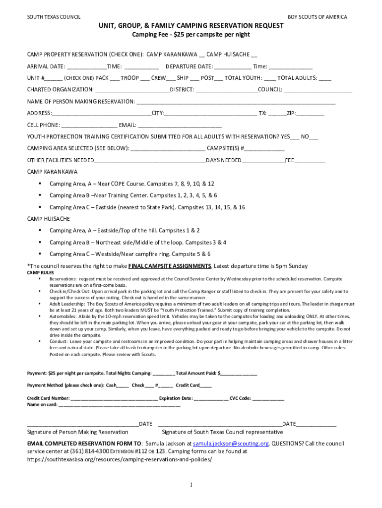 Fillable Online Clements Scout Ranch/Trevor Rees ... - Camp Reservation ...