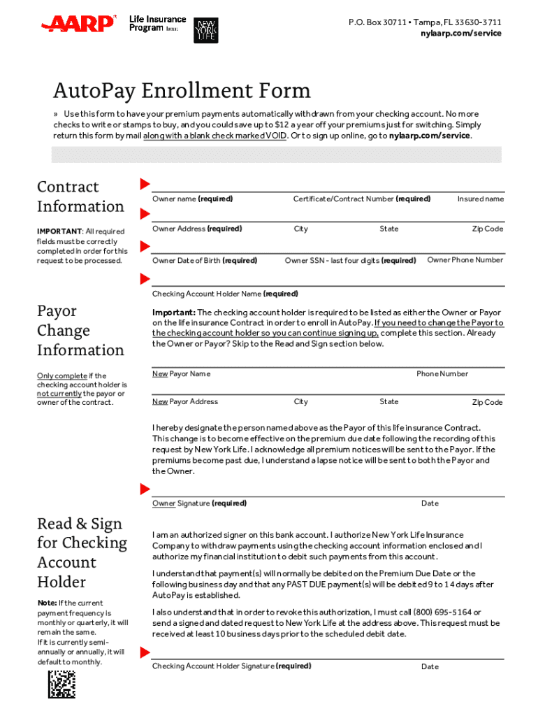 Fillable Online AutoPay Enrollment FormAARP Blankv5063020.pdf Fax Email ...
