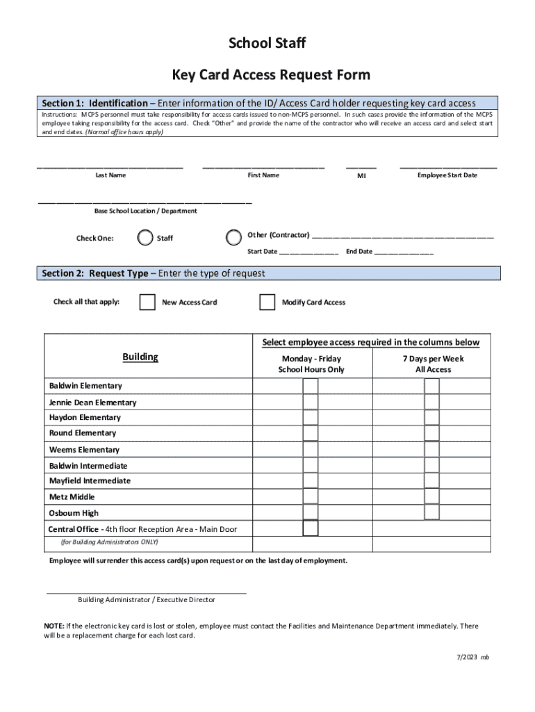 Fillable Online School Staff Key Card Access Request Form Fax Email Print - pdfFiller