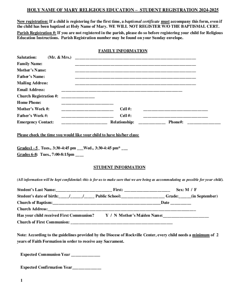 Fillable Online HRH New Student Registration Form Fax Email Print - pdfFiller