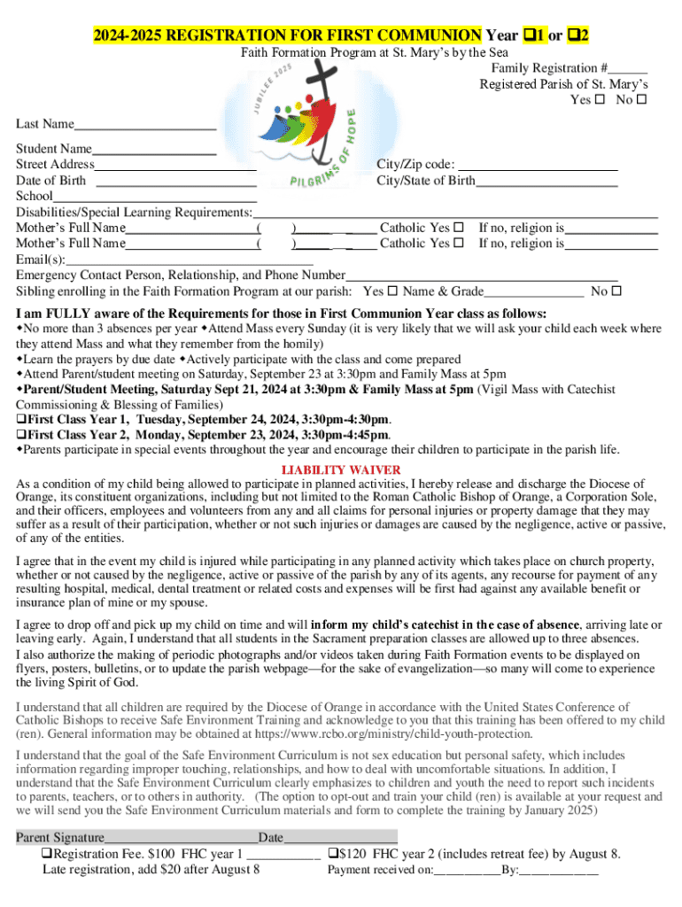 Fillable Online Faith Formation Enrollment - St. Marys Roman Catholic ...