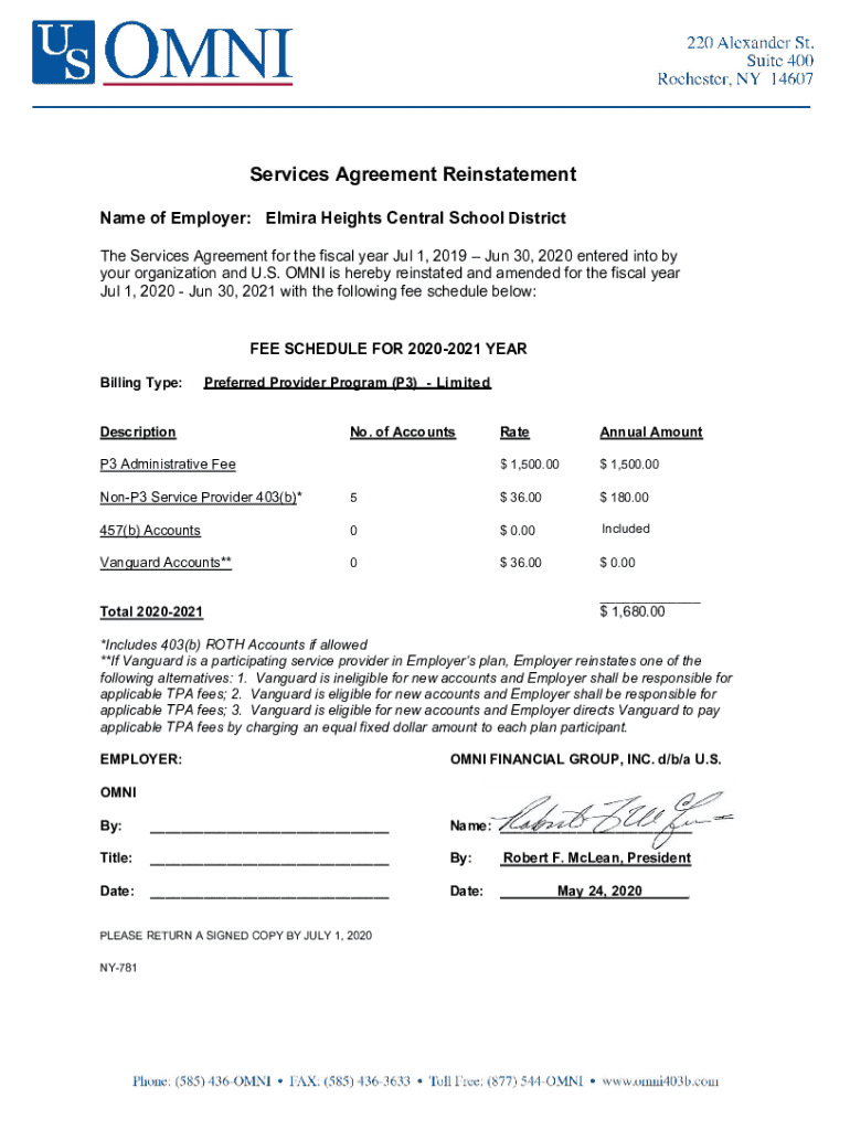 Fillable Online Omni 2020-21P3 Services Agreement Reinstatement ...