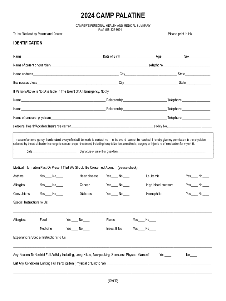 Fillable Online CAMP MEDICAL FORM 2024.docx - Google Docs Fax Email ...